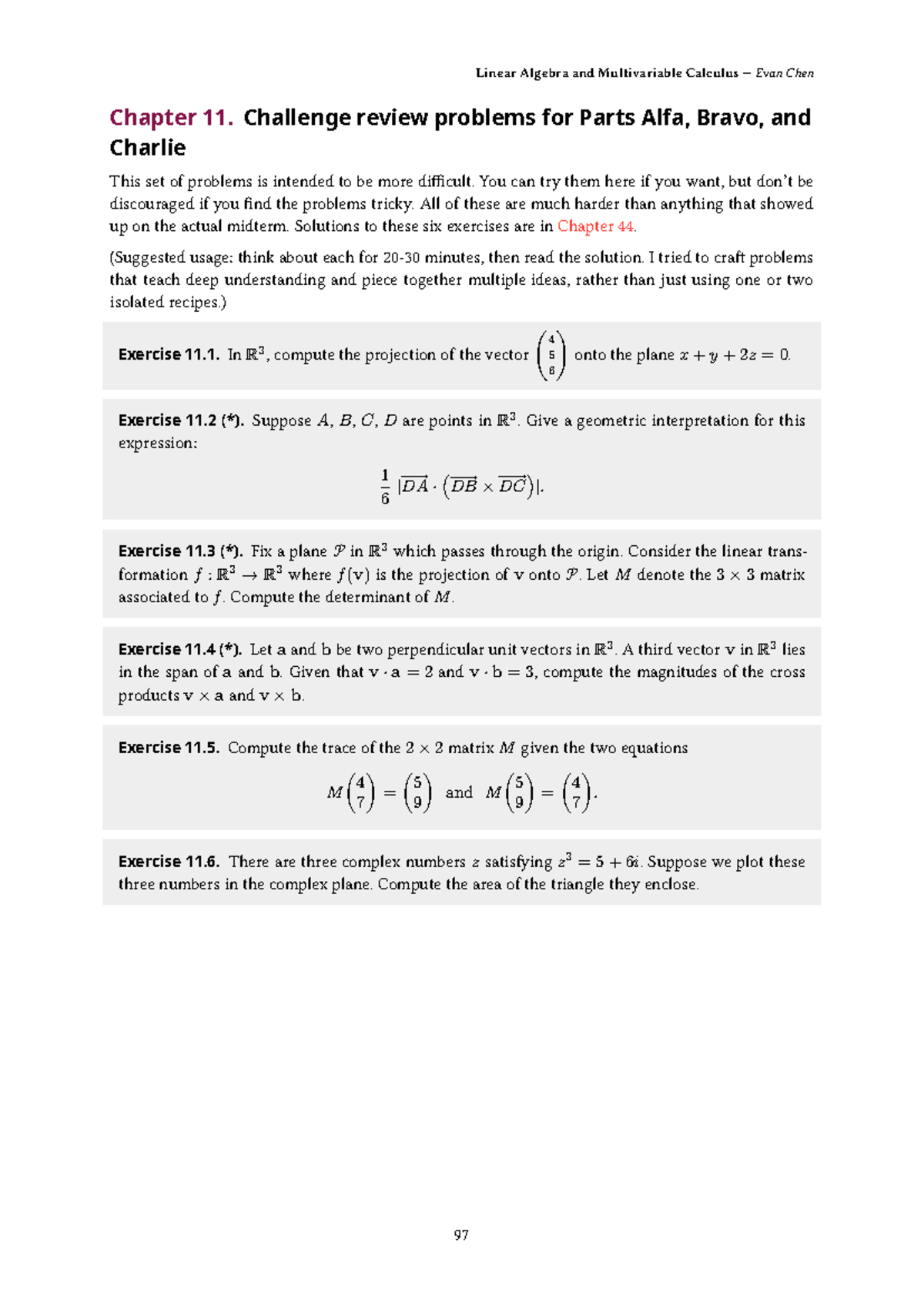 Linear Algebra & Multivariable Calculus Evan Chen Ch 11 Challenge Problems - Studocu