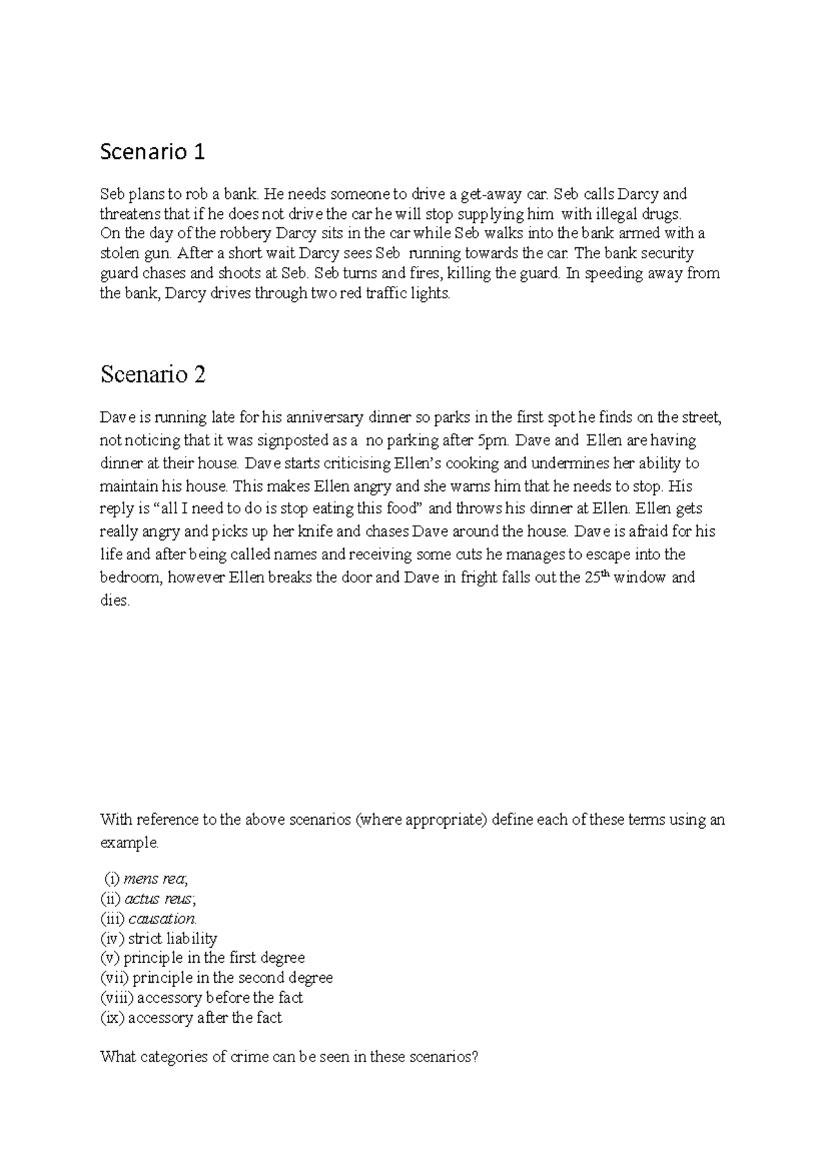 Elements of Crime Scenarios: Analysis of Mens Rea & Actus Reus - Studocu