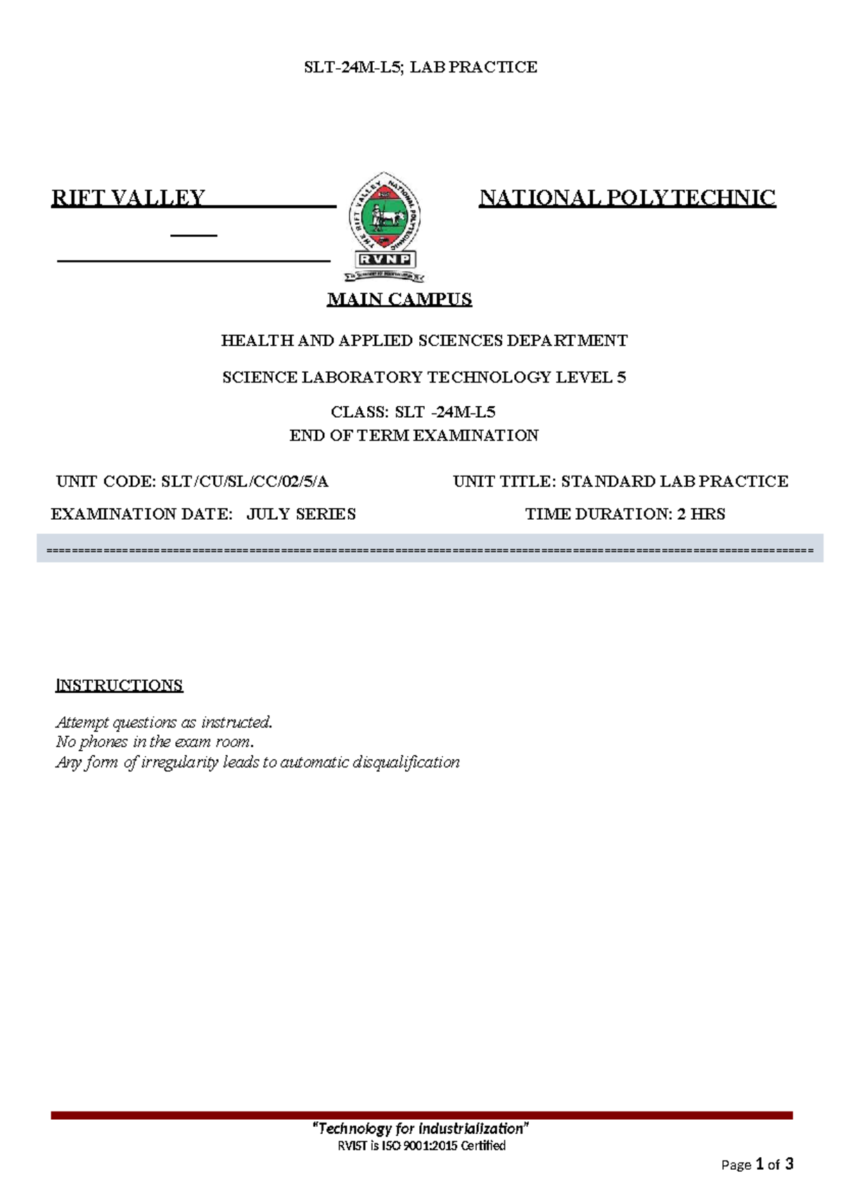 SLT L5 T4 034402 - End of Term Lab Practice Exam Notes - Studocu