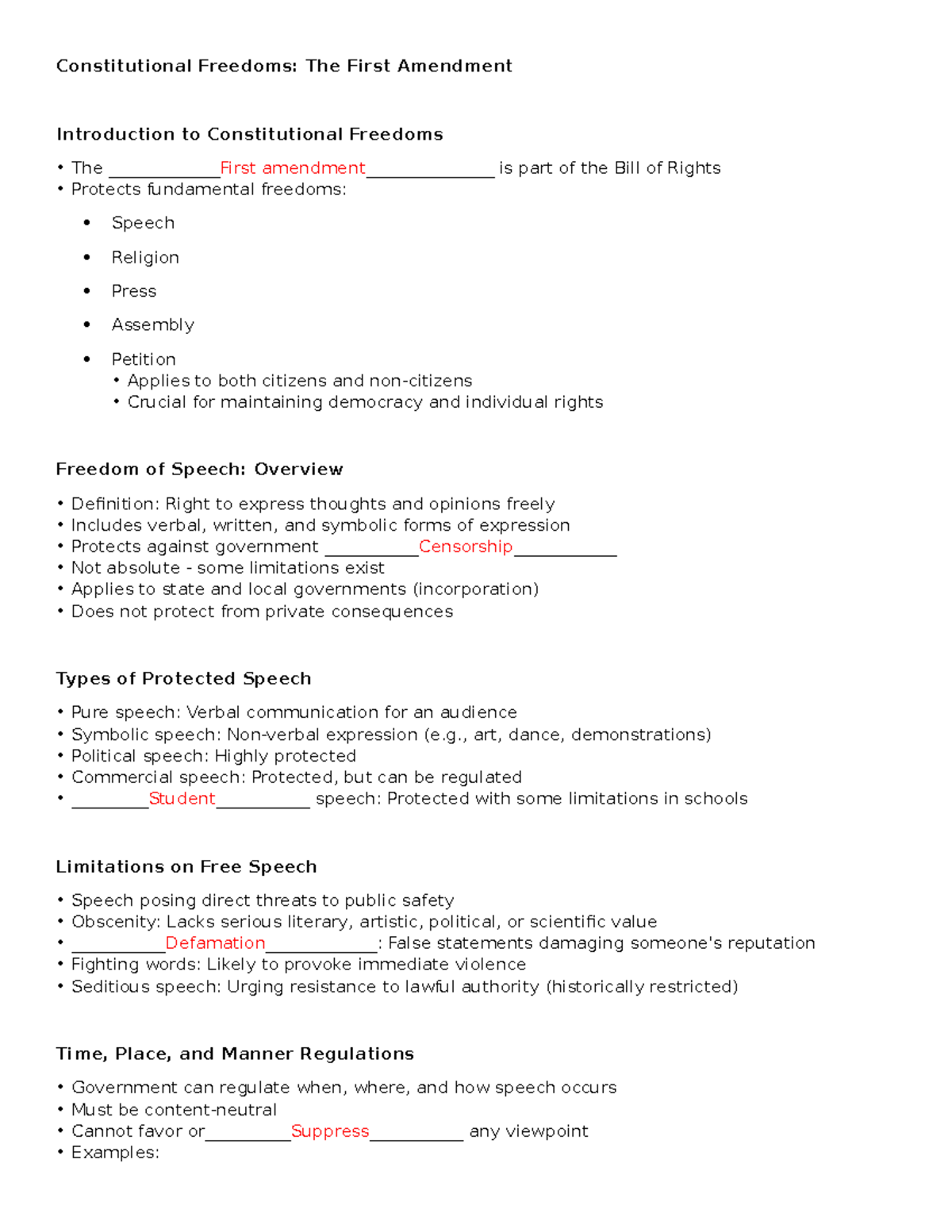 4.3 Constitutional Freedoms 4.3.1-4.3.3 Notes blank - Constitutional ...