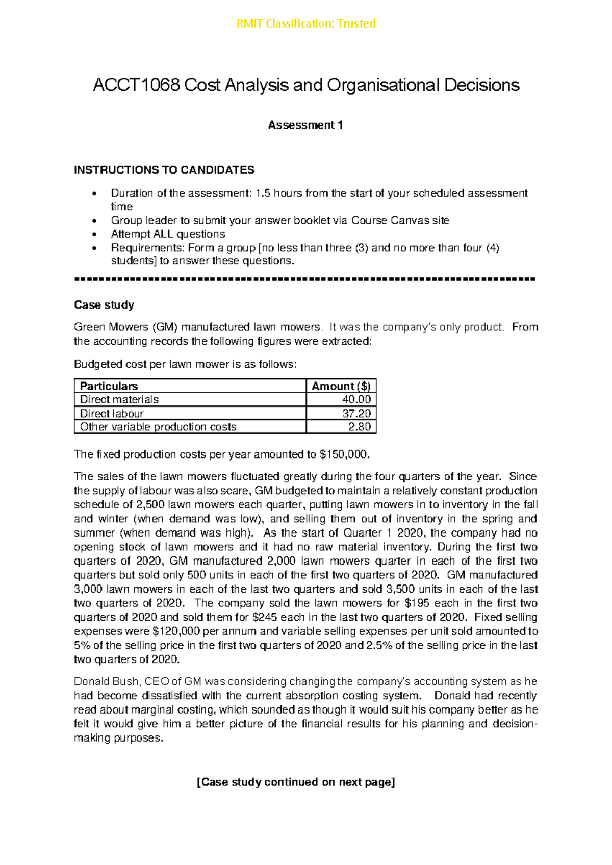CAOD - Sample assessment 1 - Question paper - RMIT Classification ...