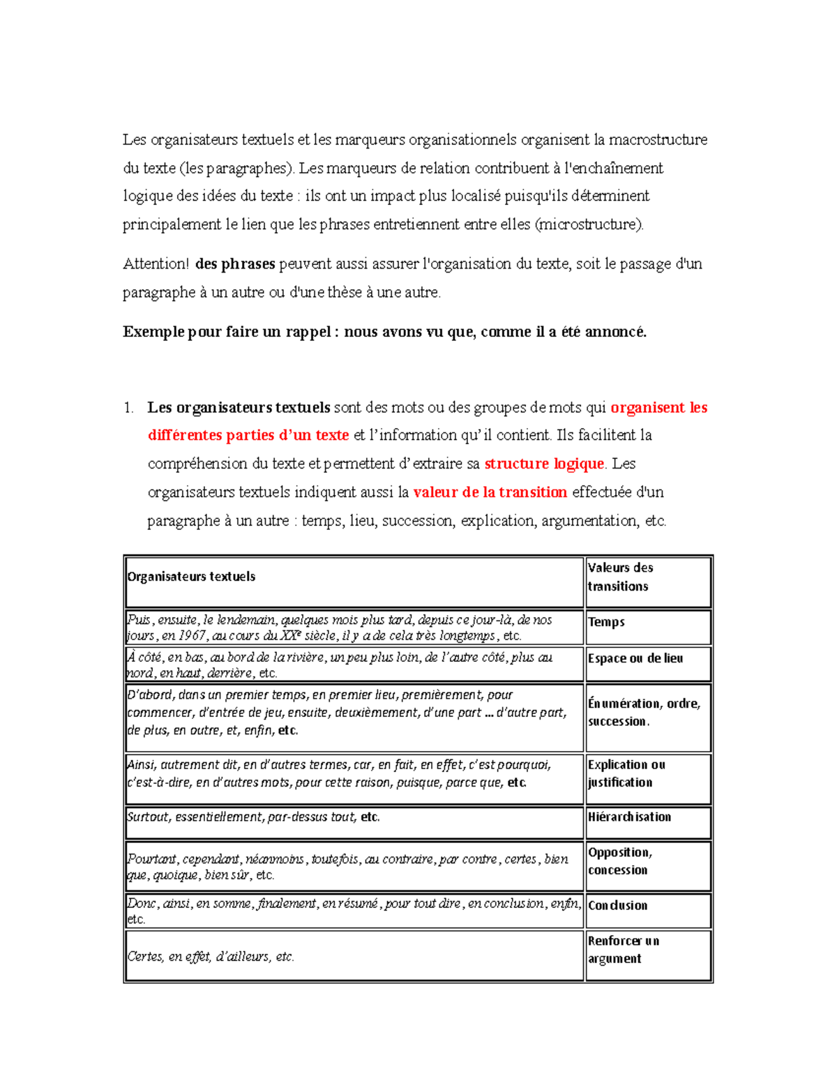 Les organisateurs textuels - Les marqueurs de relation contribuent à l ...