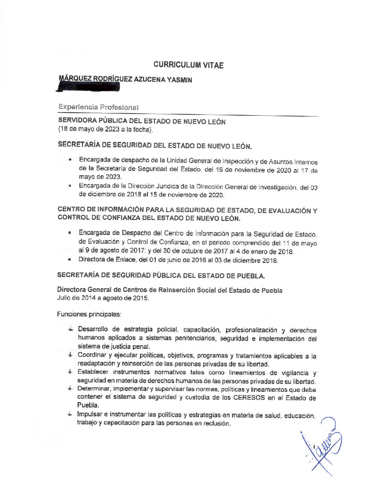 Curriculum Vitae de Azucena Márquez Rodríguez - Experiencia Profesional - Studocu