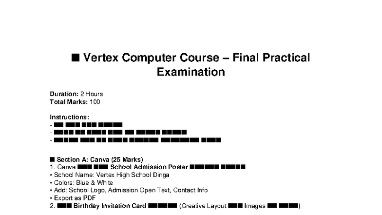 Vertex Computer Course Final Practical Exam Paper - Studocu