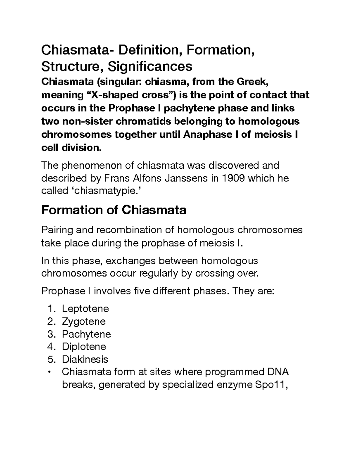 Bio 26 - Notes - Chiasmata- Definition, Formation, Structure ...