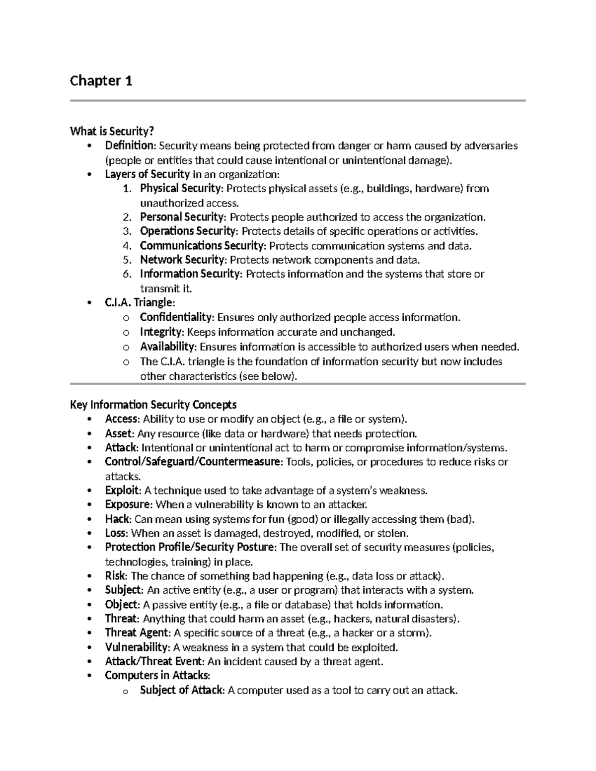 Chapter 1: Understanding Security Concepts and Layers (INFO 101) - Studocu