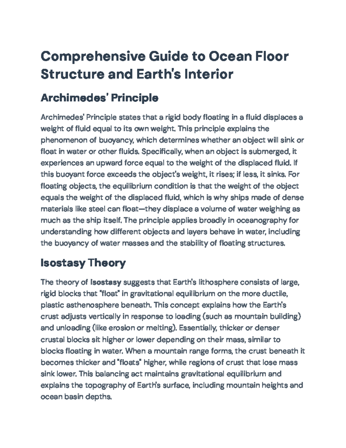 Comprehensive Overview of Earth's Interior & Ocean Floor Features - Studocu