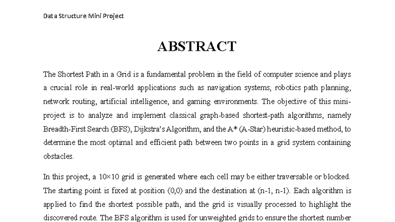 Data Structure Mini Project: Shortest Path Algorithms in a Grid - Studocu