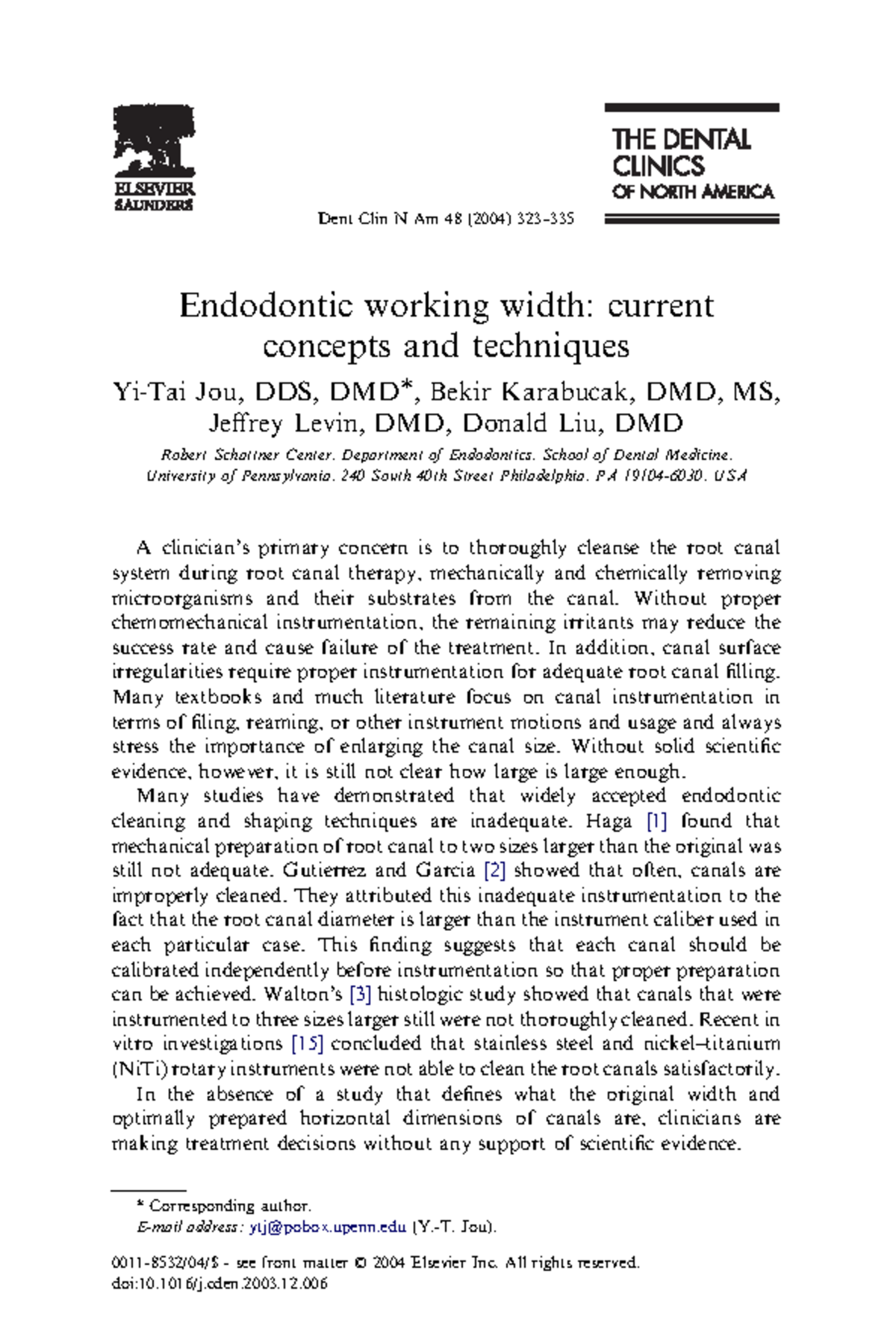 Current Concepts & Techniques in Endodontic Working Width (DENT 501 ...