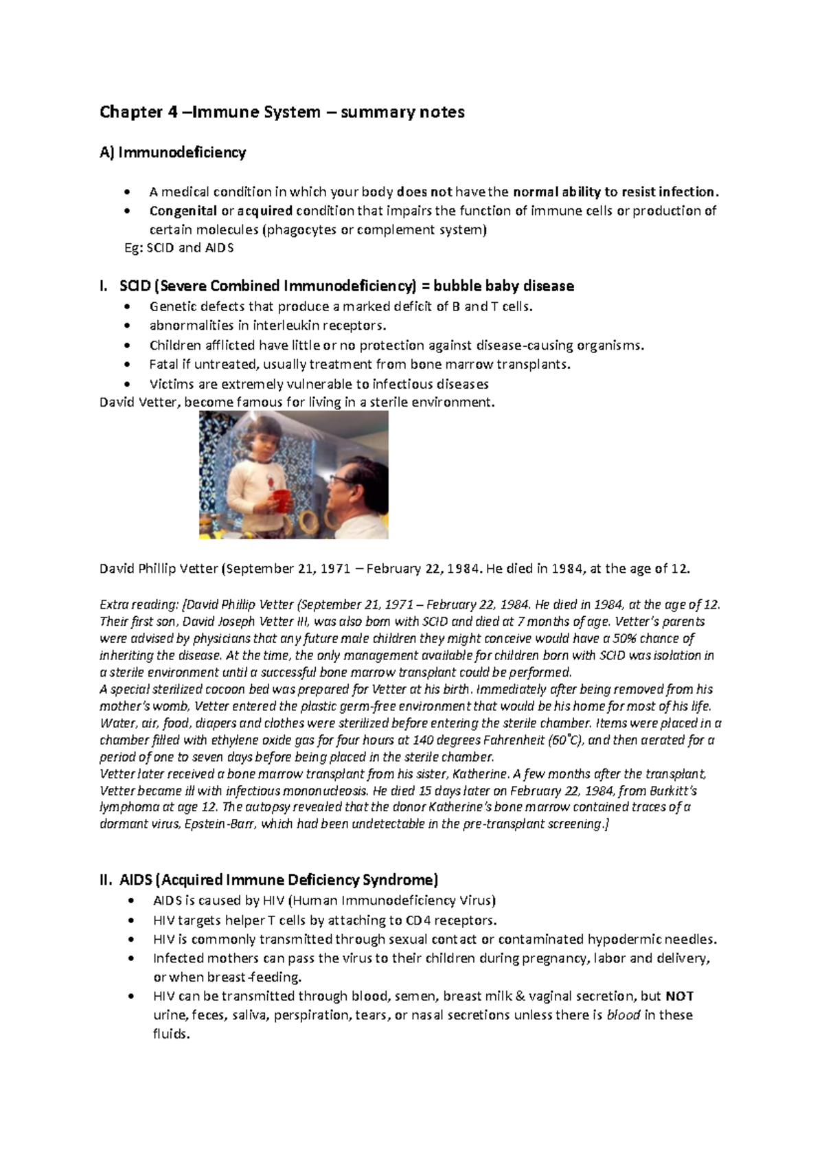 Chapter 4 - Immune System - summary notes - Chapter 4 – Immune System ...