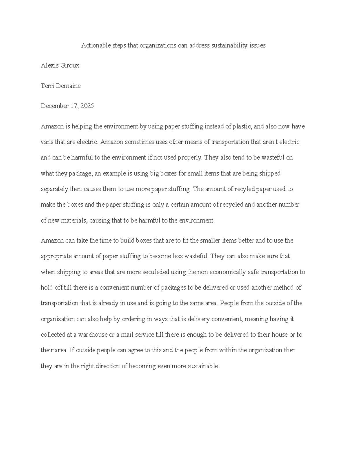 4-2 Short Paper: Addressing Sustainability Issues at Amazon - Studocu