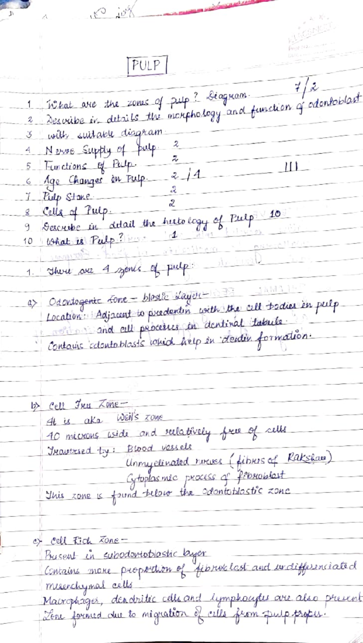 Oral Histology (Course Code: OHD 101) - Detailed Study of Pulp ...