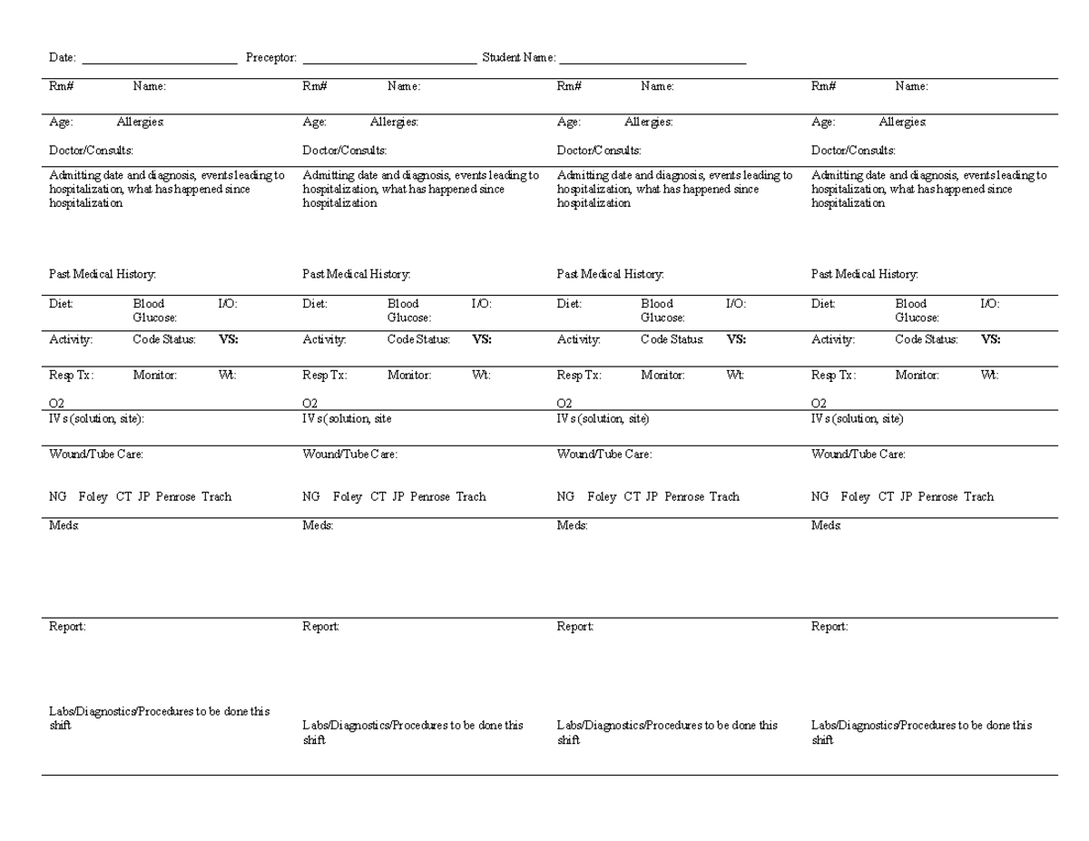 Clinical Med Surg Report Sheet (CMS 1-1) - Studocu