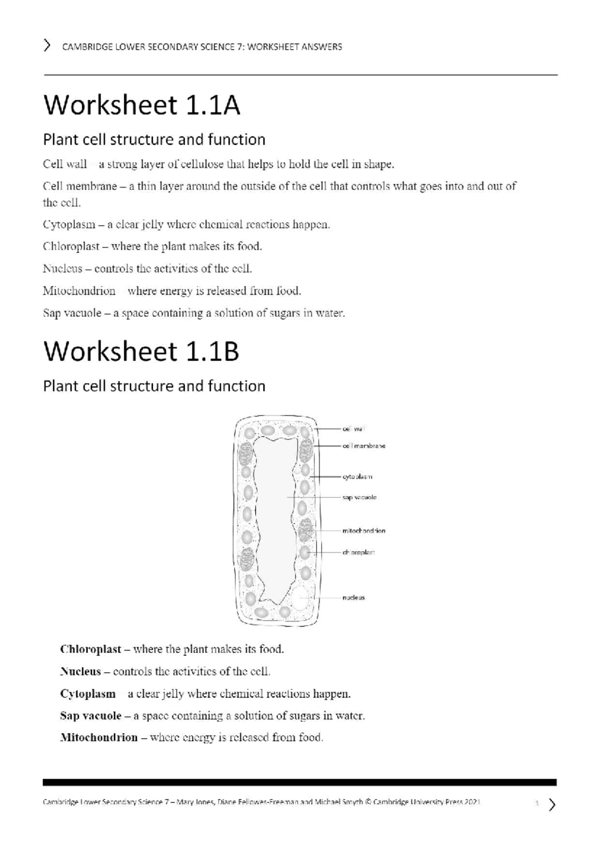 CAMBRIDGE LOWER SECONDARY SCIENCE 7: WORKSHEET ANSWERS - Studocu