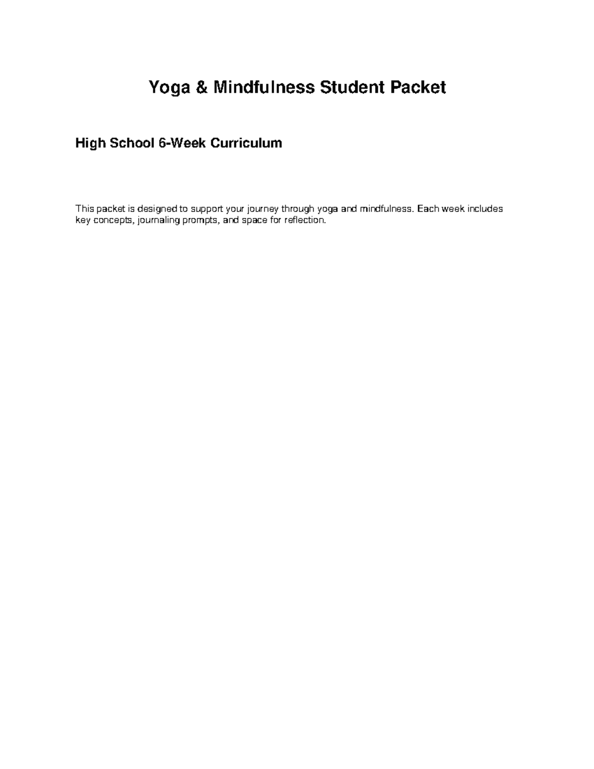 High School Yoga & Mindfulness Curriculum Packet - Studocu