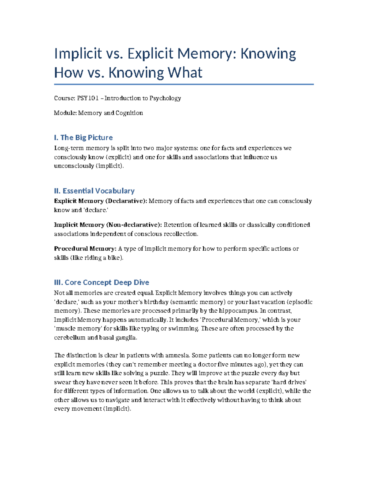 PSY101: Implicit vs. Explicit Memory - Understanding the Differences ...