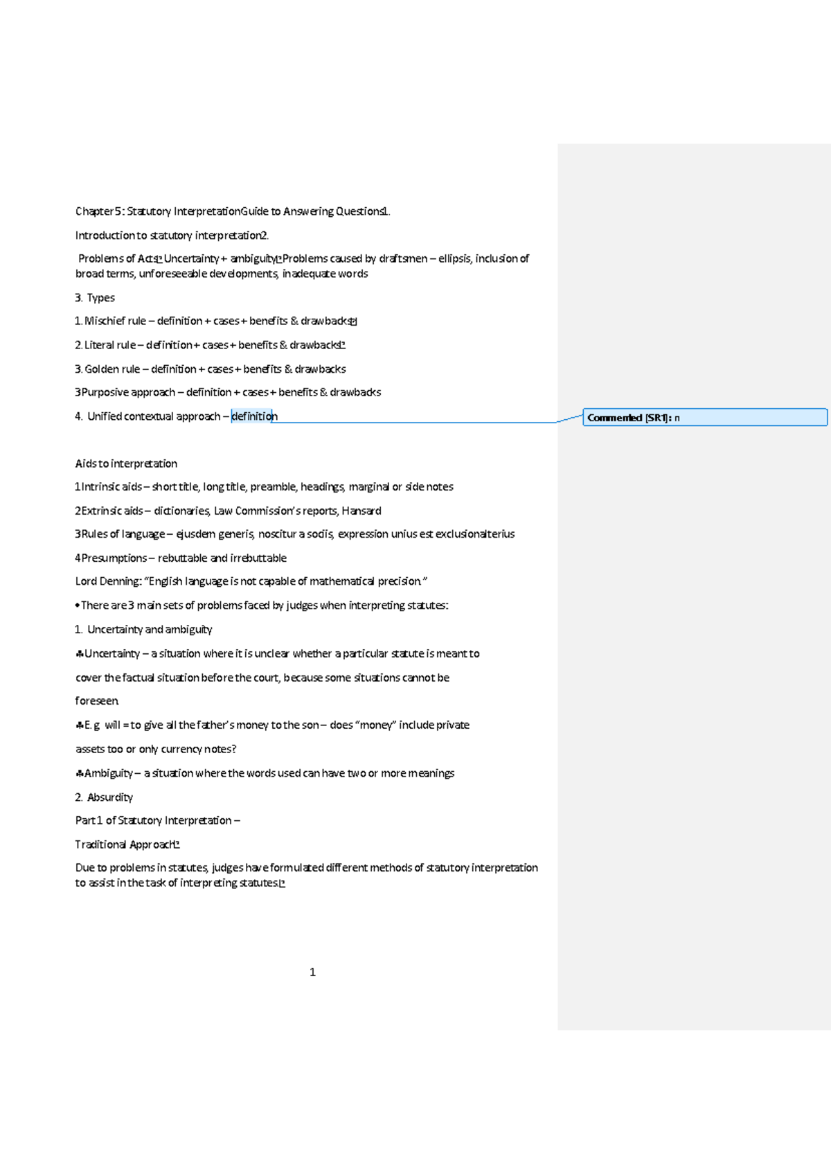Chapter 5: Statutory Interpretation - Key Concepts and Approaches - Studocu