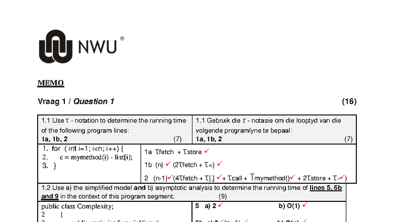 CMPG221: Paper 1 Exam Memo 2025 - Data Structures Analysis - Studocu