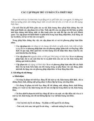 6 cap pham tru - Duy vật biện chứng - Chương 3: Các cặp phạm trù của phép biện chứng duy vật 1 ...