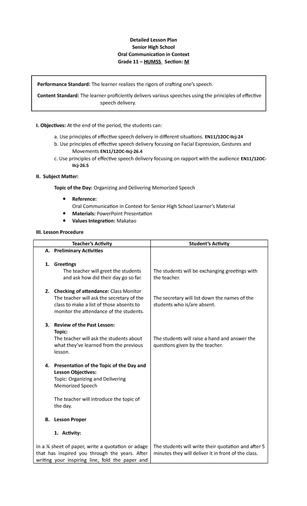 Detailed Lesson Plan(SHS) - Detailed Lesson Plan Senior High School ...