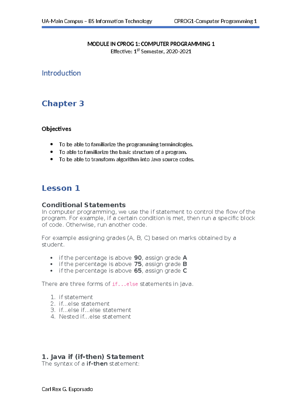 Cprog 1: Computer Programming 1 - Chapter 3 Overview - Studocu