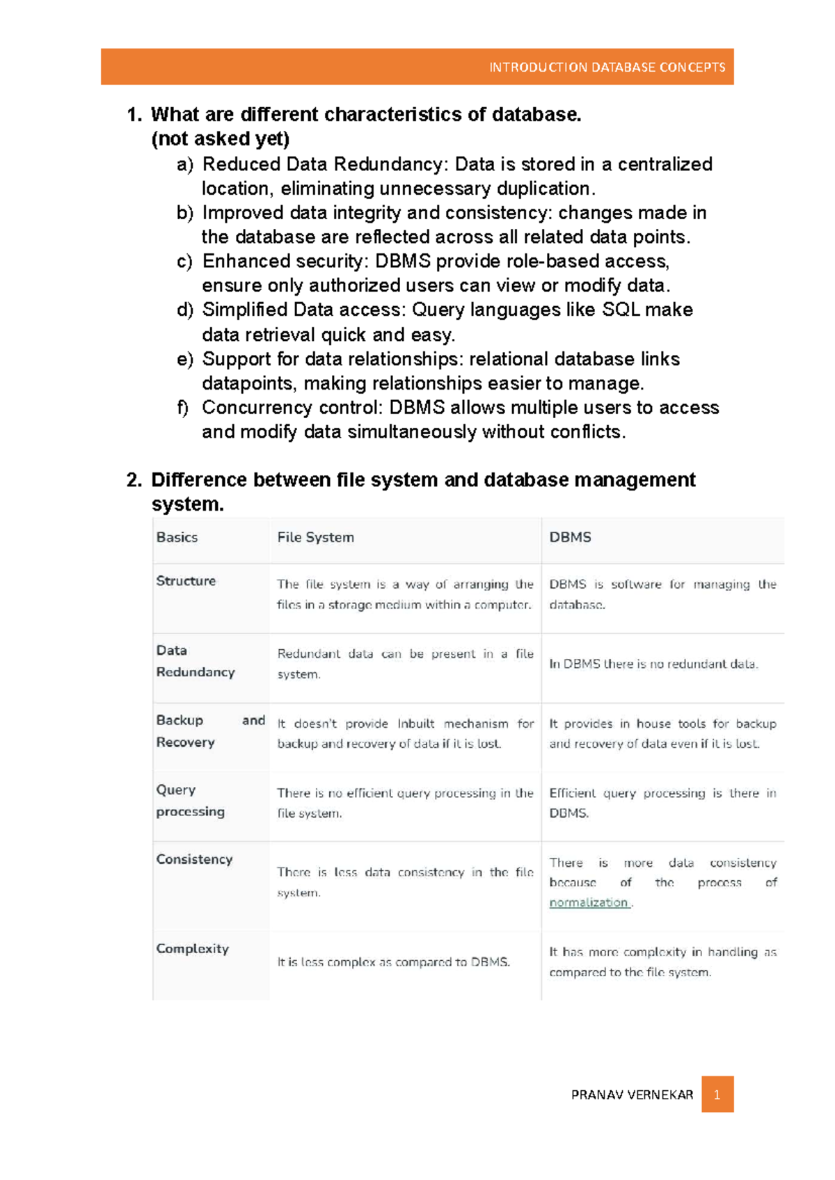 Module 1 - Introduction to Database Concepts and Characteristics - Studocu