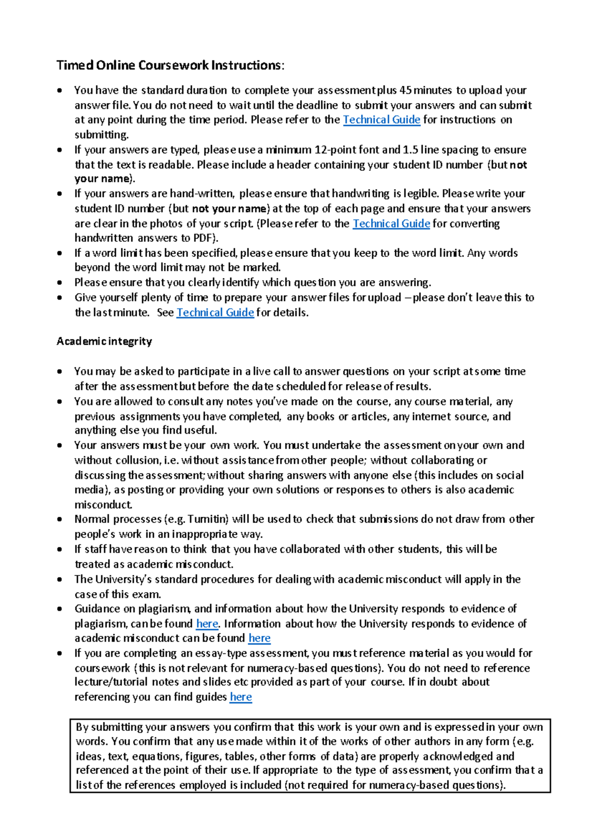 Timed Online Coursework Instructions - You do not need to wait until ...