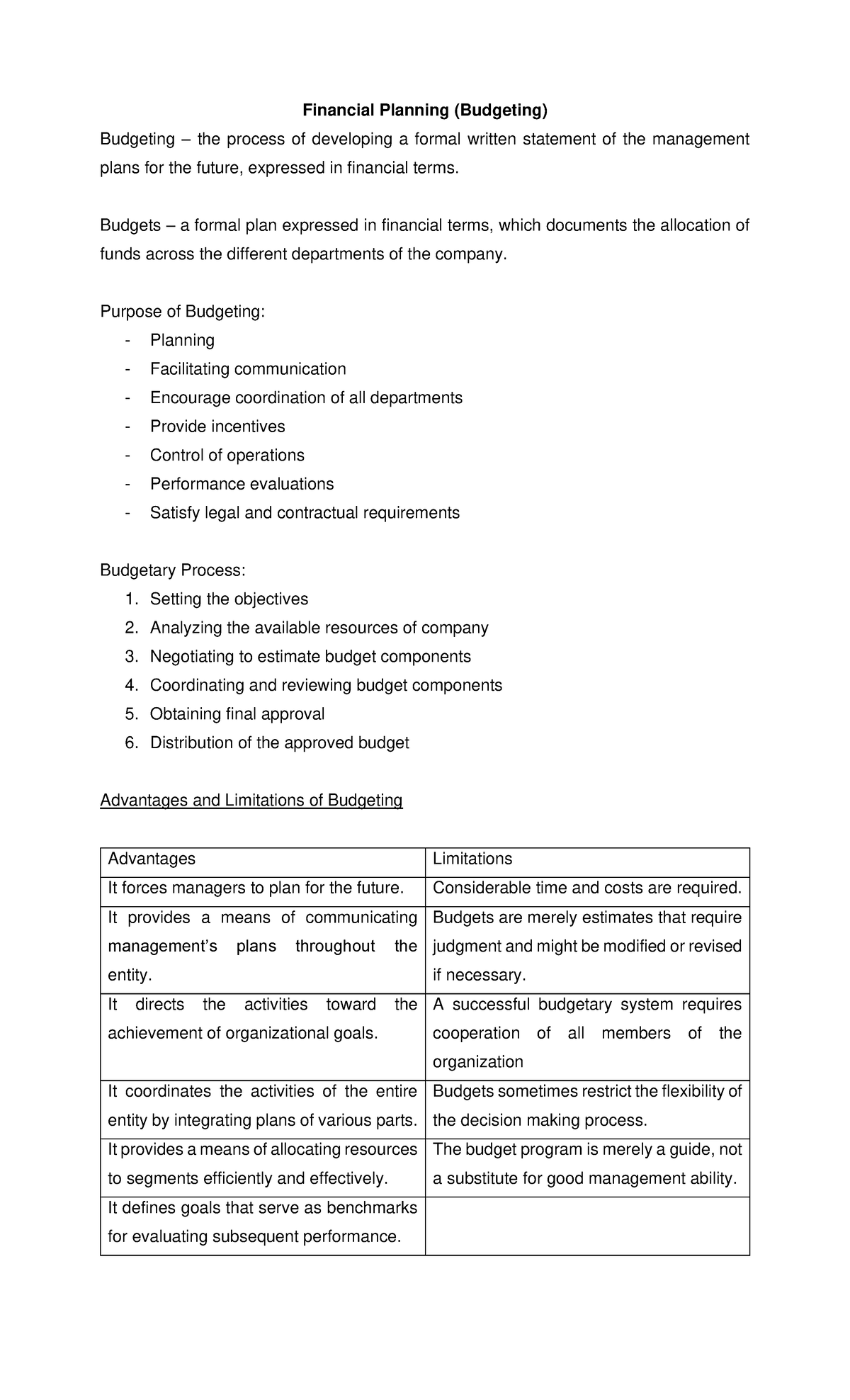 Module-4 Financial Planning: Budgeting Concepts and Cash Management ...