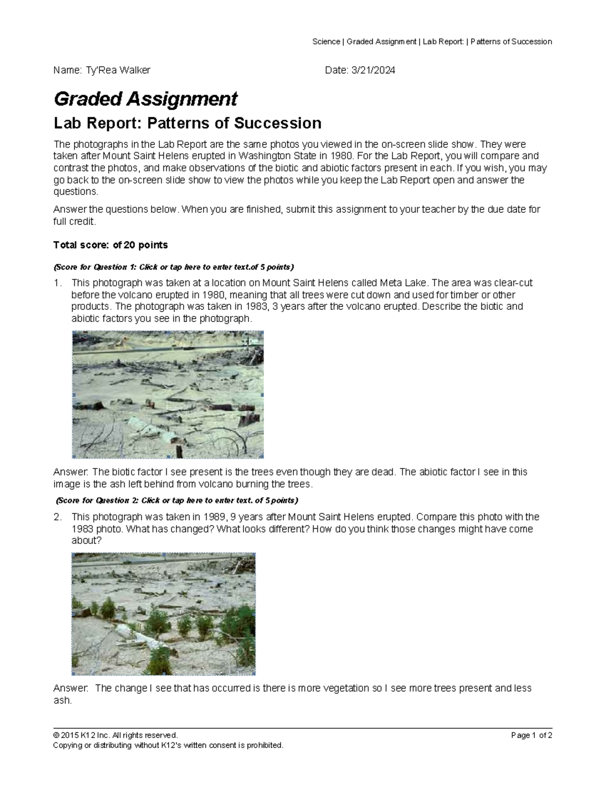 Lab Report: Patterns of Succession (Science Graded Assign) - Studocu