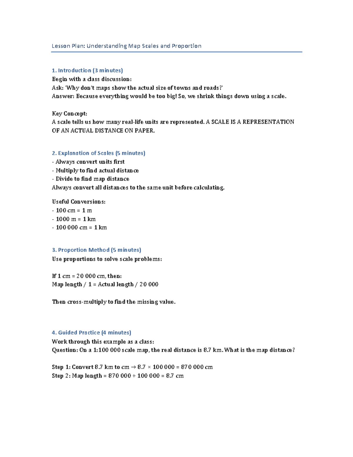 Map Scale Lesson Plan: Understanding Scales & Proportions - Studocu