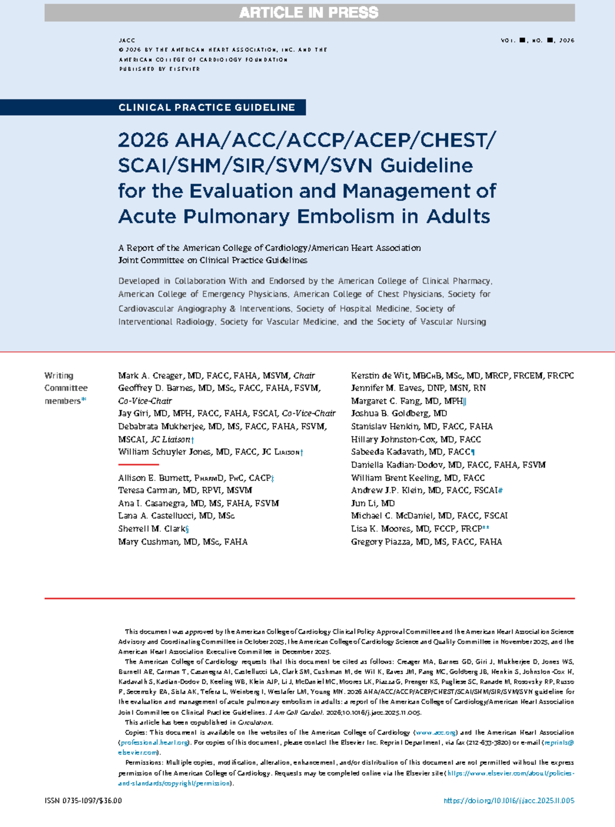 2026 ACC/AHA Guidelines for Acute Pulmonary Embolism Management - Studocu