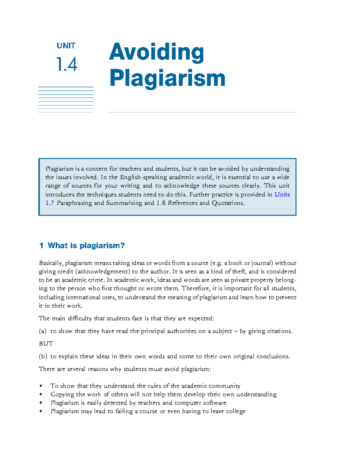 UNIT 1.4: Techniques for Avoiding Plagiarism in Academic Writing - Studocu