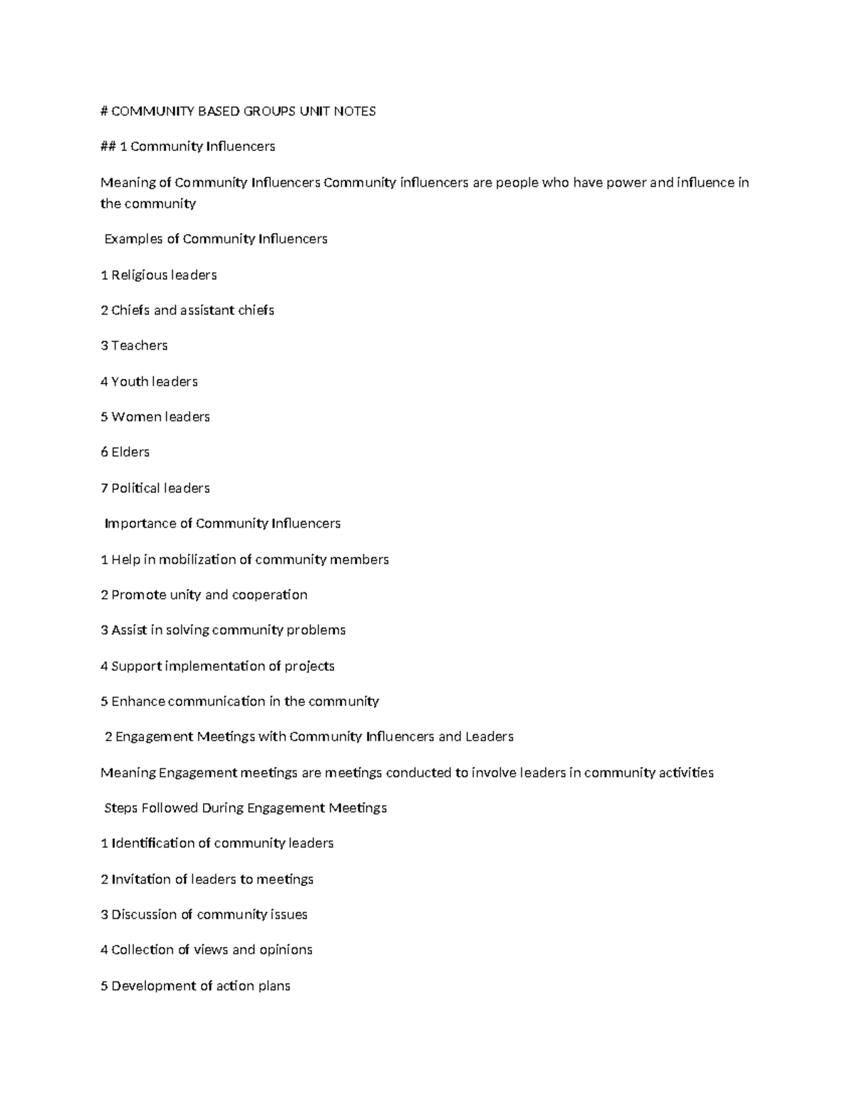 COMMUNITY BASED GROUPS UNIT NOTES - WPS Office - Studocu