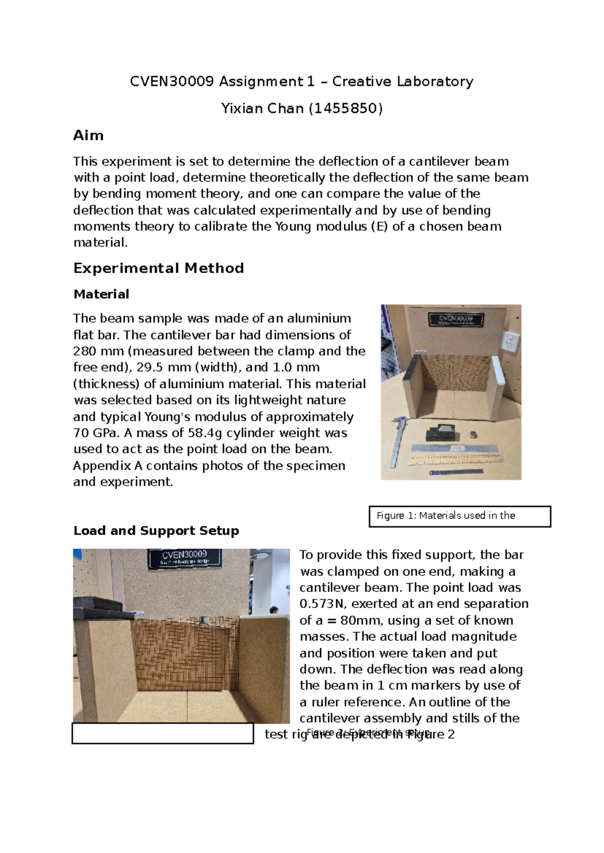 CVEN30009 Assignment 1: Cantilever Beam Deflection Experiment - Studocu