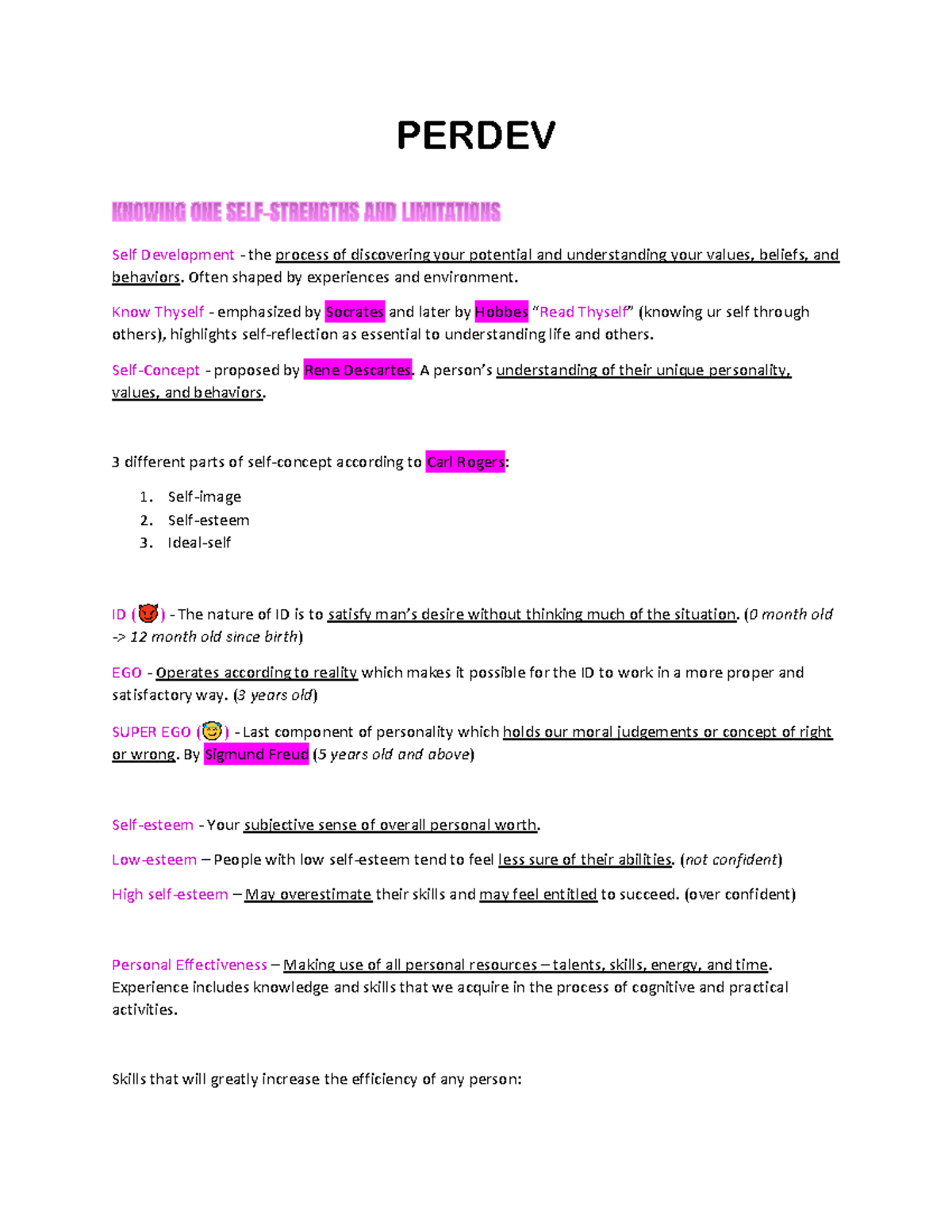 PERDEV-Reviewer: Self Development Insights and Personal Effectiveness - Studocu