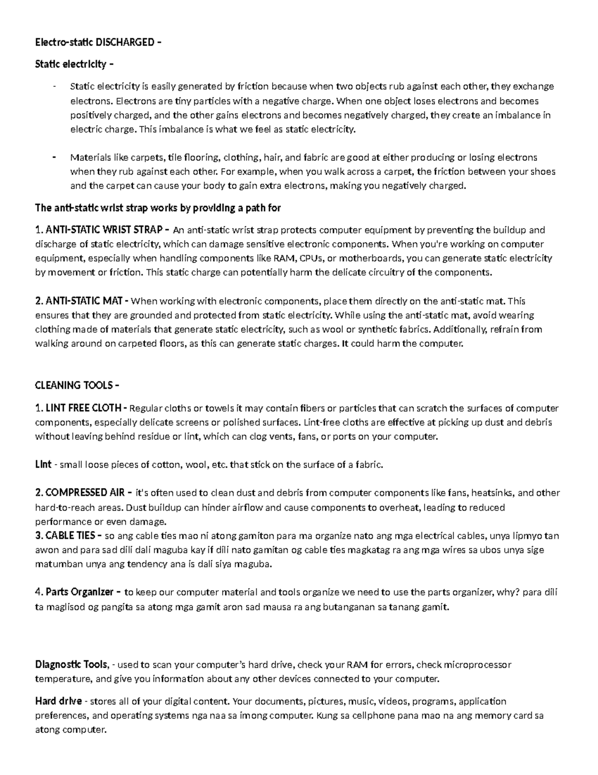 ESD Tools and Safety Procedures for Computer Maintenance - Studocu