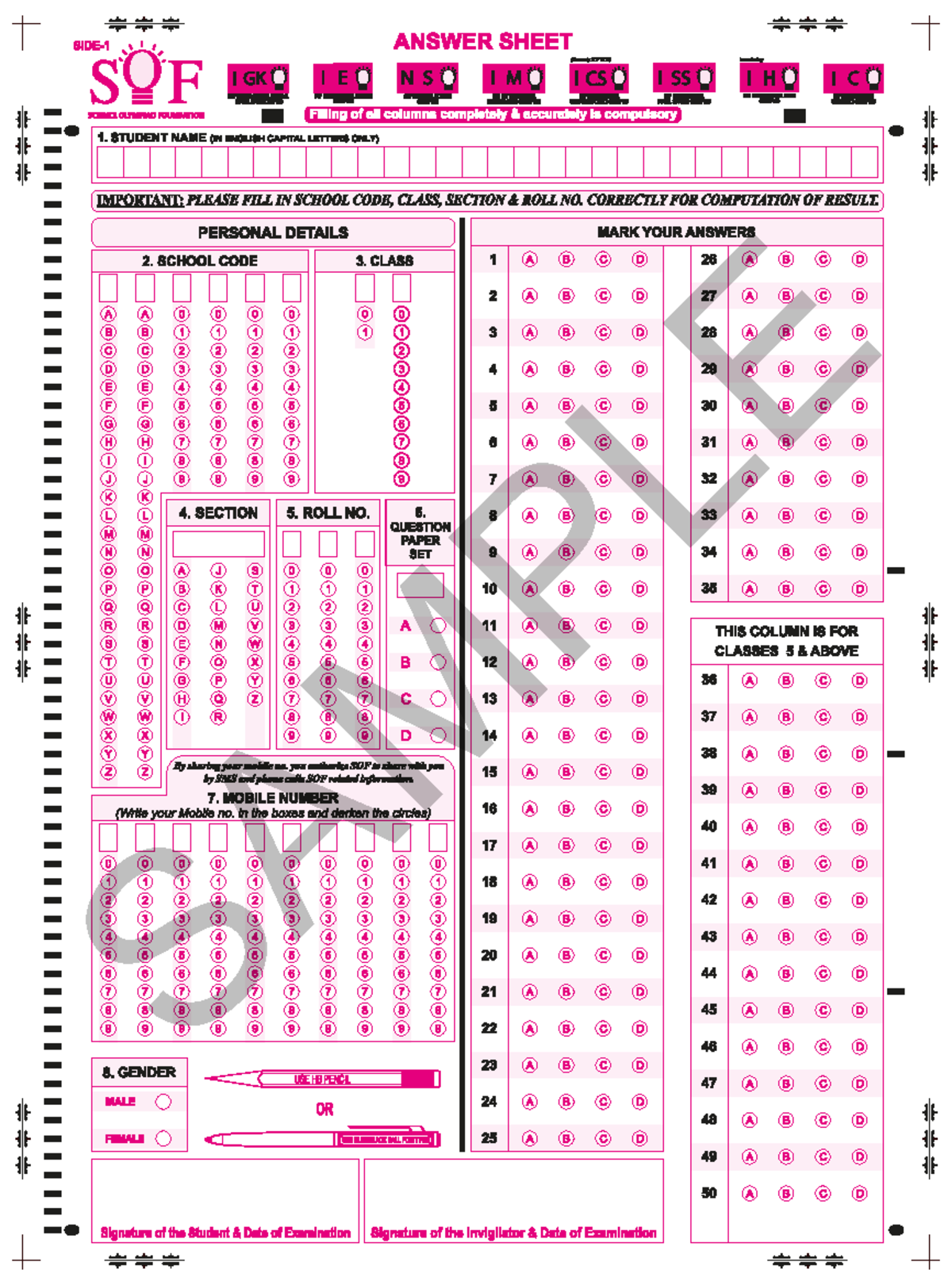 SOF NCO International Olympiad Answer Sheet Sample Template - Studocu