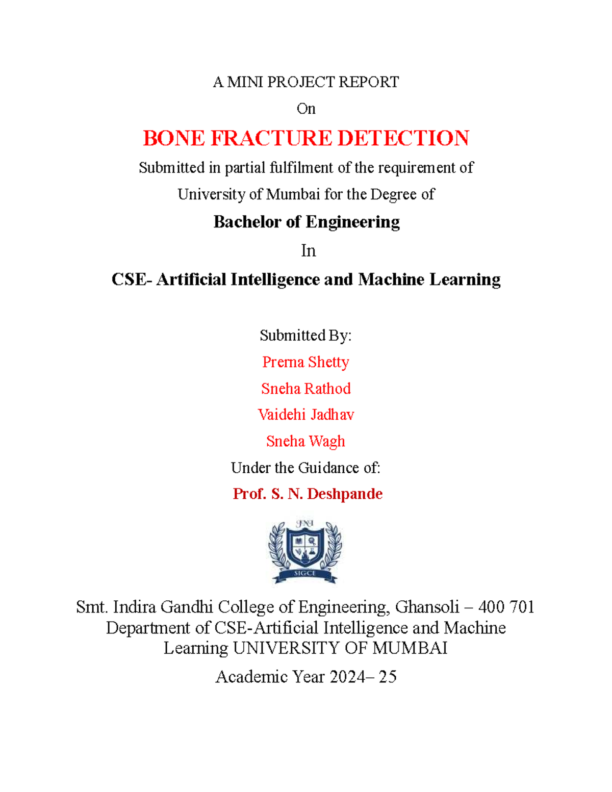 Mini Project Report: Bone Fracture Detection in AI & ML (Sem VI) - Studocu