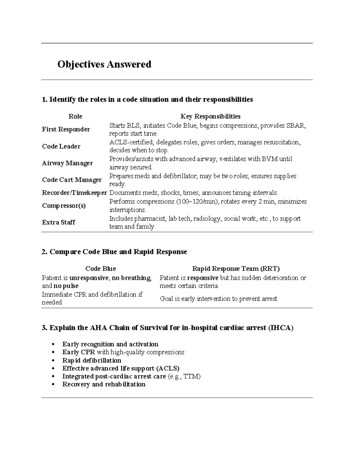 Adv Perfusion - Code Blue & Rapid Response Overview - Studocu