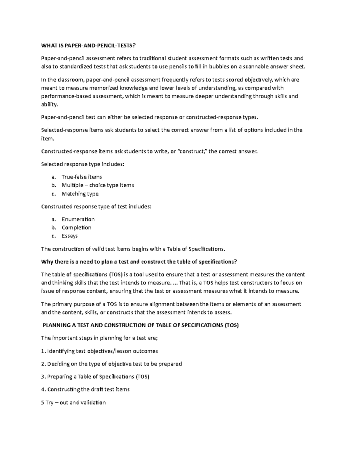 Understanding Paper-and-Pencil Tests: Types and Planning Strategies ...