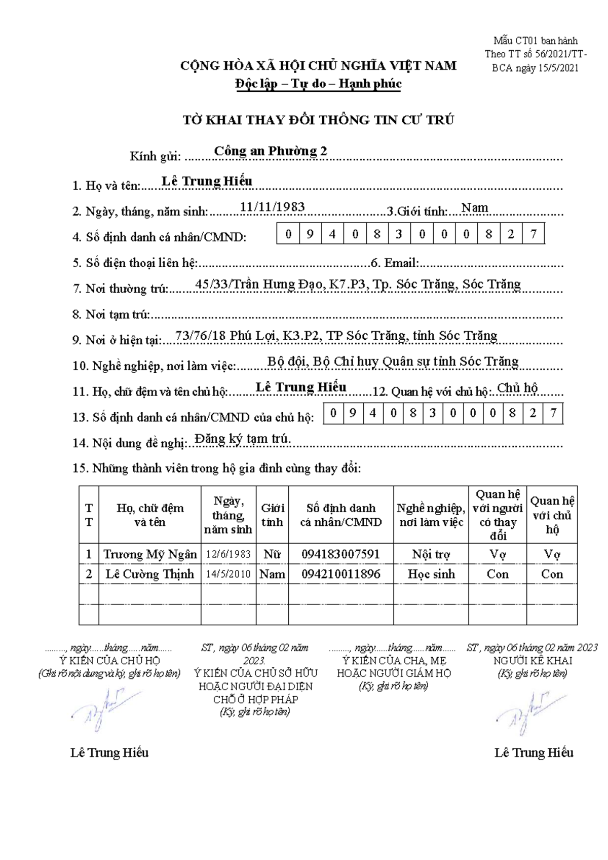 Mẫu CT01 - Tờ Khai Thay Đổi Thông Tin Cư Trú - Studocu