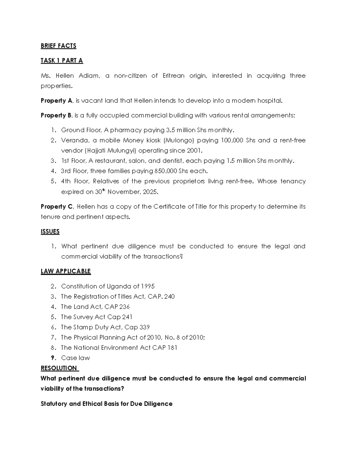 LAND TRANSACTIONS WORKSHOP 1: DUE DILIGENCE & ACQUISITION STEPS - Studocu