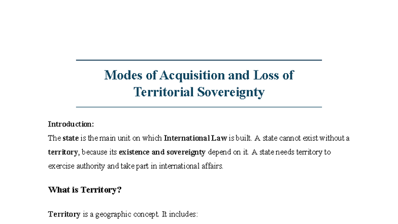 Modes of Acquisition and Loss of Territorial Sovereignty: An Overview ...