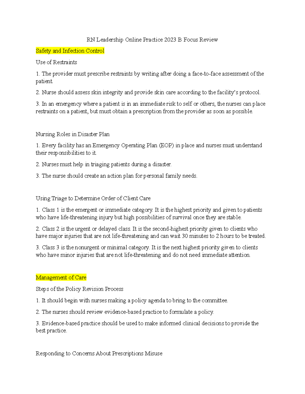 RN Leadership Online Practice 2023 B Focus Review Guide - Studocu