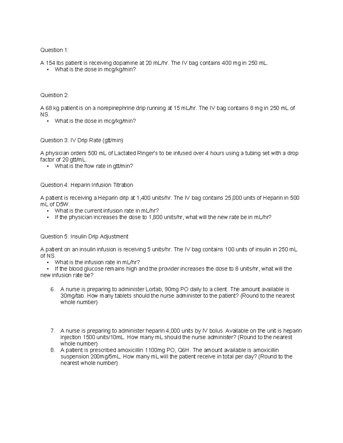 Med Math Practice Problems: Dosage Calculations & IV Rates - Studocu