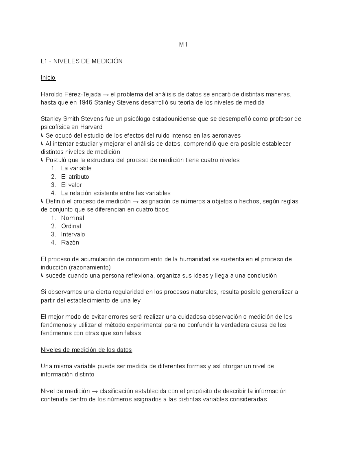 M1 L1 NIVELES DE MEDICIÓN Y ANÁLISIS DE DATOS - Studocu