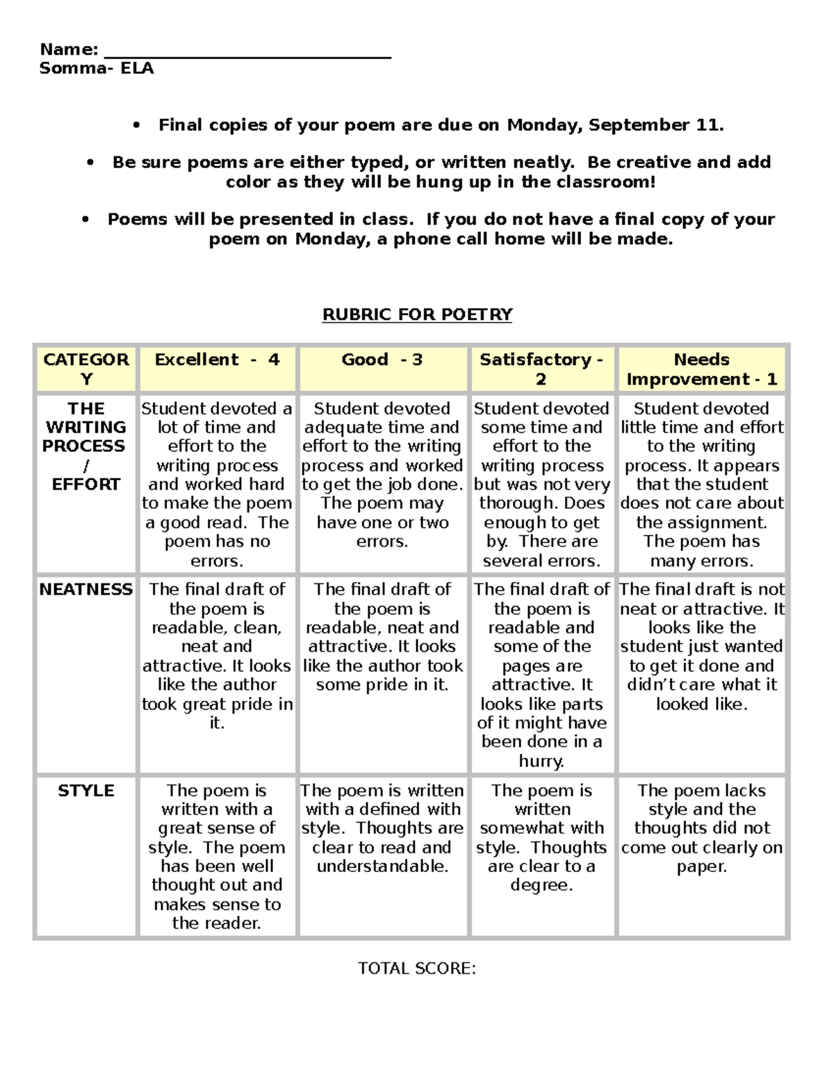 Poetry rubric - fsgsdfhfgh - Name ...