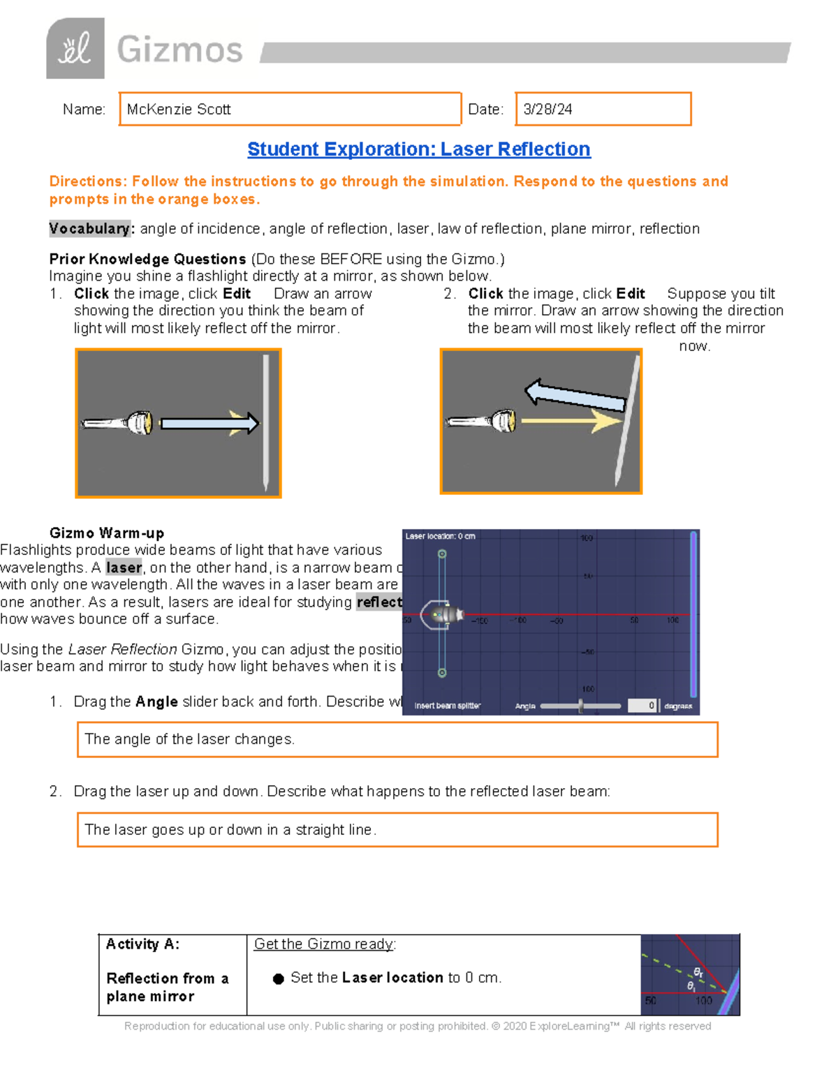 Laser Reflection Exploration SE: Understanding Light Behavior - Studocu