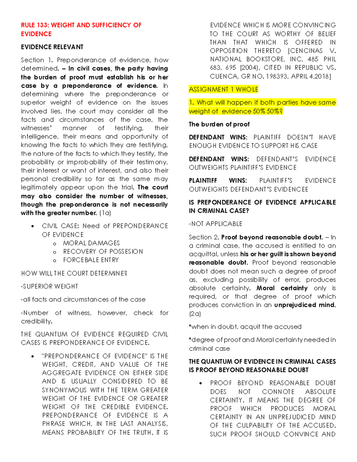 RULE 133: Understanding Evidence Weight & Burden of Proof - Studocu