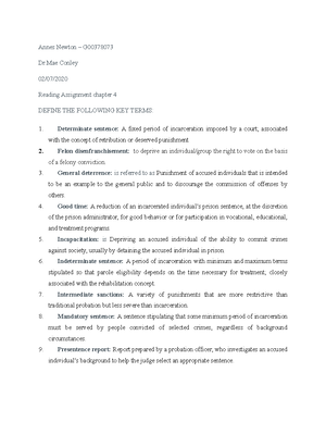 Correctional systems and government reading assignment chapter 2 - Annes Newton – G Mae Conley ...